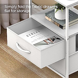 DOMYDEVM White Nightstand with Charging Station Bedroom Night Stand Bedside Table with USB Ports and Outlets Small Side End Table with 2 Fabric Storage Drawers for Living Room Dorm