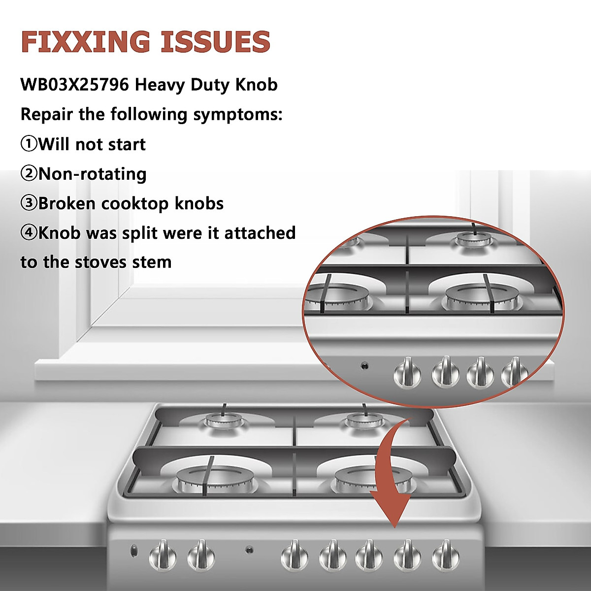 Funmit 5 Pack WB03X25796 Heavy Duty Burner Knob Exact Compatible with General Electric(GE) Stove Range Replaces AP5986232 WB03T10326 PS11721433 B071RXPPGF 4362262 Cooktop, Silver