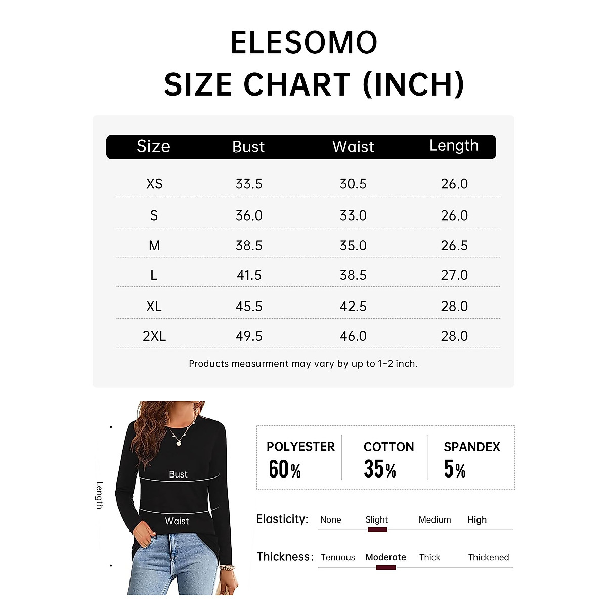 Elesomo Womens Tops Long Sleeve Tshirts Cotton Tee Shirt Crewneck Blouse, Navy Blue S