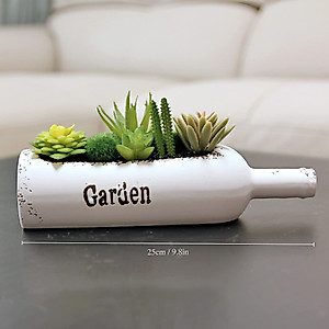 Hisow Artificial Potted Plants, 9.8" Succulent Plants Artificial in Ceramic Wine Bottle, Small Artificial Plants for Home, Garden, Outdoor, Tabletop, Centerpieces Indoor Plants Décor (Bushes)