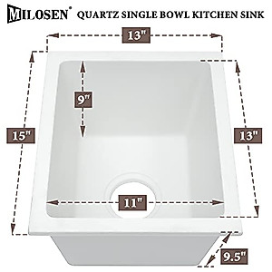 MILOSEN White Bar Sink,RV Kitchen Sink, Small Bar Sink 13 * 15 Inch, Undermount Bar sink, Wet Bar Prep Sink Single Bowl