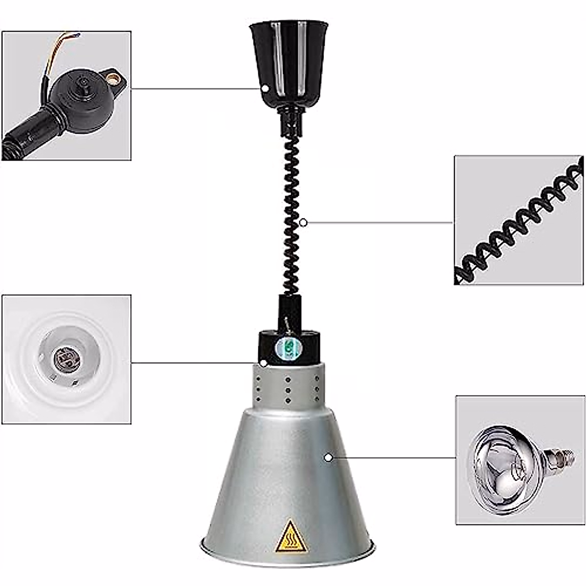 Food Warmer Lamp Food Heat Lamp with Bulb 250W Commercial Food Service Heat Lamps Catering190mm Food Heating Lamp Restaurant Hanging Chandelier (Green Bronze)