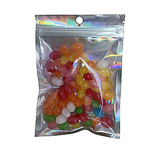 50Pack Holographic Foil Pouch Bag Flat Ziplock Bag Resealable Smell Proof Bags Aluminum Foil Bags Rainbow Mylar Bags for Lip Gloss Bath Salt Food Storage Party Favor (4 x 6 Inches)