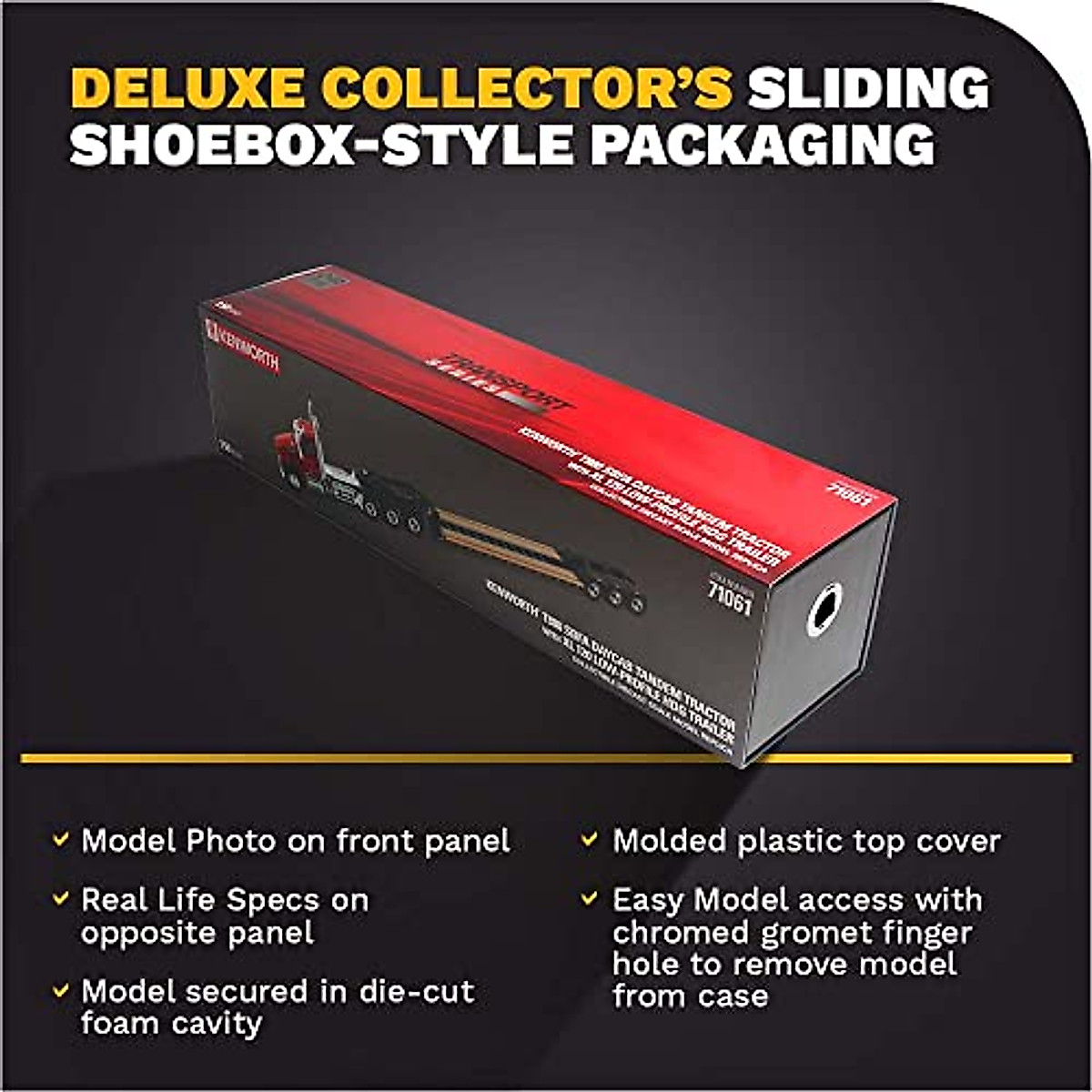 Diecast Masters Kenworth T880 SFFA Tractor Truck - Red | Day Cab with XL 120 Low-Profile HDG Trailer | Outrigger Style with Jeep & 2 Boosters | 1:50 Scale Model Semi Trucks | Diecast Model 71061