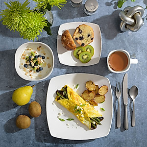 Gibson Soho Lounge Square Porcelain Chip and Scratch Resistant Dinnerware Set, Service for 4 (16pc), White