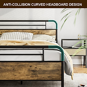 IKIFLY California King Bed Frames with Wood Headboard Footboard, Farmhouse Metal Cal King Platform Bed, Heavy Duty Steel Slats, 12" Under Bed Storage, Noise Free, No Box Spring Needed - Rustic Brown