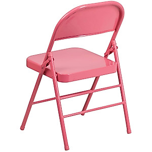 EMMA + OLIVER 2 Pack Bubblegum Pink Triple Braced & Double Hinged Metal Folding Chair
