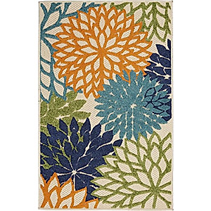Nourison Aloha Indoor/Outdoor Multicolor 2'8" x 4' Area Rug, Tropical, Botanical, Easy Cleaning, Non Shedding, Bed Room, Living Room, Dining Room, Deck, Backyard, Patio (3x4)