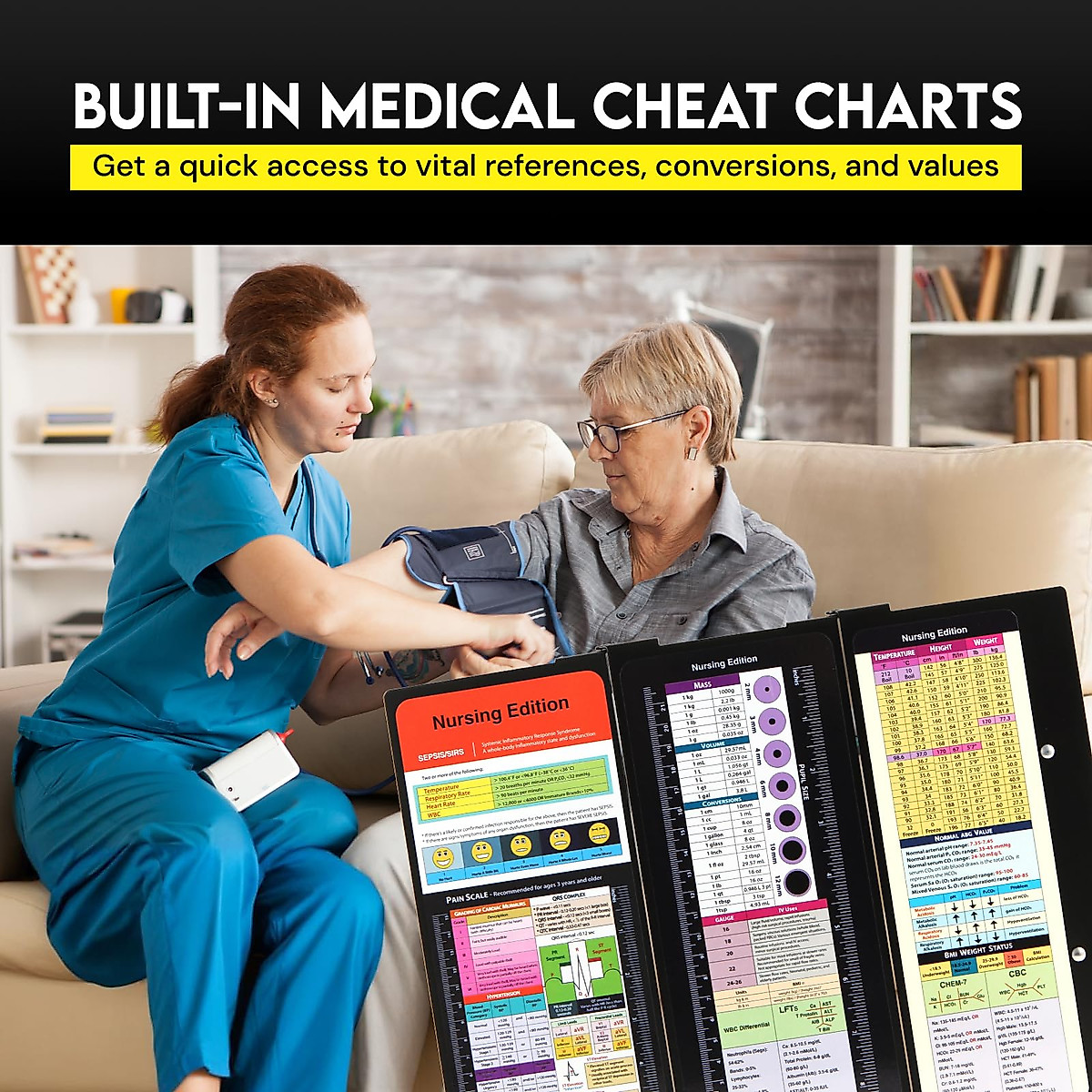 Nursing Clipboard with Nursing and Medical Edition Cheat Sheets 3 Layers Aluminum Foldable Nurse Clip Boards Notepad for Students, Nurses and Doctors (Black)