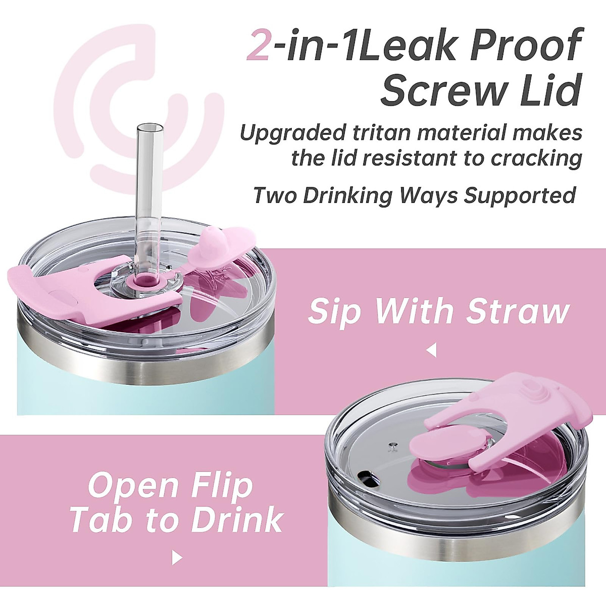 COKTIK 40 oz Tumbler With Handle and Straw Lid, 2-in-1 Lid (Straw/Flip), Vacuum Insulated Travel Mug Stainless Steel Tumbler for Hot and Cold Beverages,Easy to Clean (Bubble Gum)