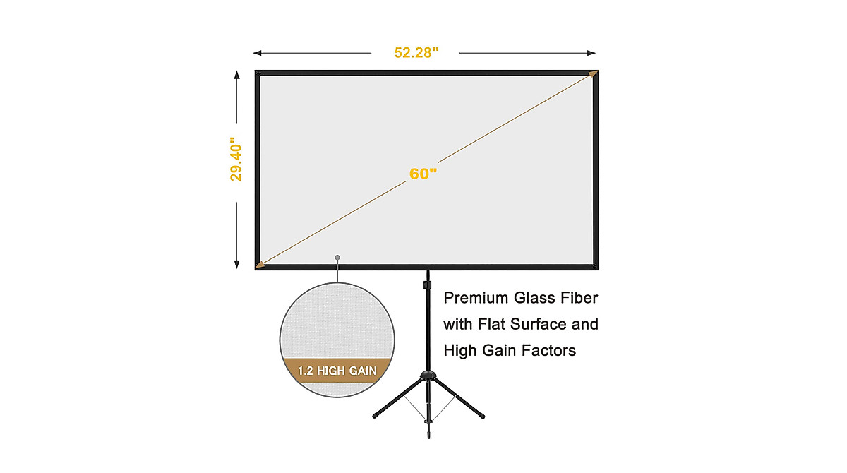 Portable 60 Inch Projector Screen with Stand - Easy Setup