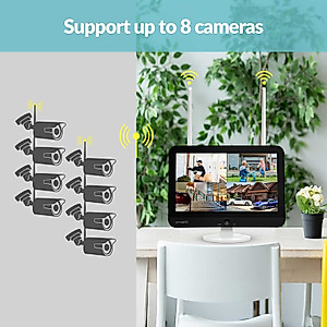 XMARTO 2K QHD Wireless Security Camera, 10CH 4K HD NVR with 12.1" HD Screen and 6X 2K Add-on WiFi Security Camera System