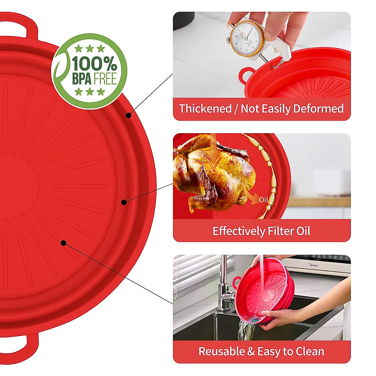 Air Fryer Silicone Liners - Reusable & Foldable Round Airfryer Oven Silicon Basket Instant Pot Liner 8.5 Inch For 5.3QT or Bigger