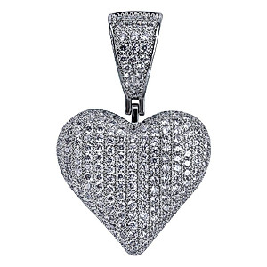 JINAO Iced Out Club Diamond Heart Spade Playing Cards Simulated Lab diamonds Pendant Necklace (Heart-Silver)