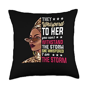 Black History Month Gift Tee Black History Month Shirt African Woman Afro I Am The Storm Throw Pillow, 18x18, Multicolor