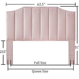 Befurtori Velvet Upholstered Queen Headboard, Tufted Headboard for Queen/Full, Modern Vertical Channel Design with Curved Tufted Solid Wood Head Board and Luxury Soft Padded, Pink
