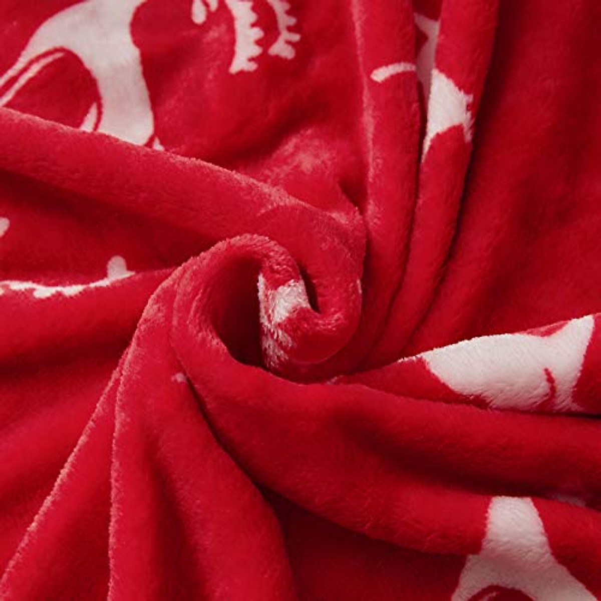 FY FIBER HOUSE Christmas Home Decor Flannel Fleece Throw Blanket for Couch Sofa with Reindeer Print，60"X80", Red