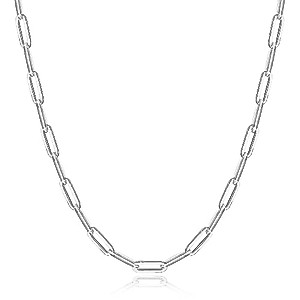 GLIJWELE Silver Chain Necklace for women 3mm Paperclip Chain Necklace Silver Chain Necklace for Women 925 Sterling Silver Paperclip Chain Silver Chain for women 18 Inch
