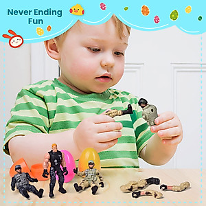 FUN LITTLE TOYS 12PCS Easter Egg with Army Men Realistic Army Ranger Action Figures, Easter Stocking Stuffers, Easter Basket Stuffers