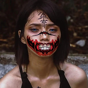 26pcs Halloween Face Big Mouth Fake Tattoos for Adults, Scary Prank Makeup Joker Temporary Tattoo Kit Women, Halloween Horror Clown Fake Face Stickers Kids (Big Face)