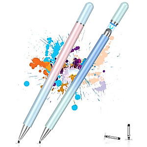 Stylus Pens for Touch Screens(2 Pcs), High Sensitivity 2-in-1 Magnetic Disc Stylus Pen for iPad Compatible with All Capacitive Touch Screens (Blue Pink/Light Green Blue)