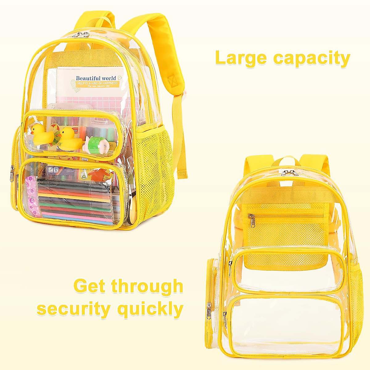 CAMTOP Clear Backpack Heavy Duty PVC Transparent Bag See Through BookBag for Student School Work Festival Sport Travel(17 Inch,Yellow)