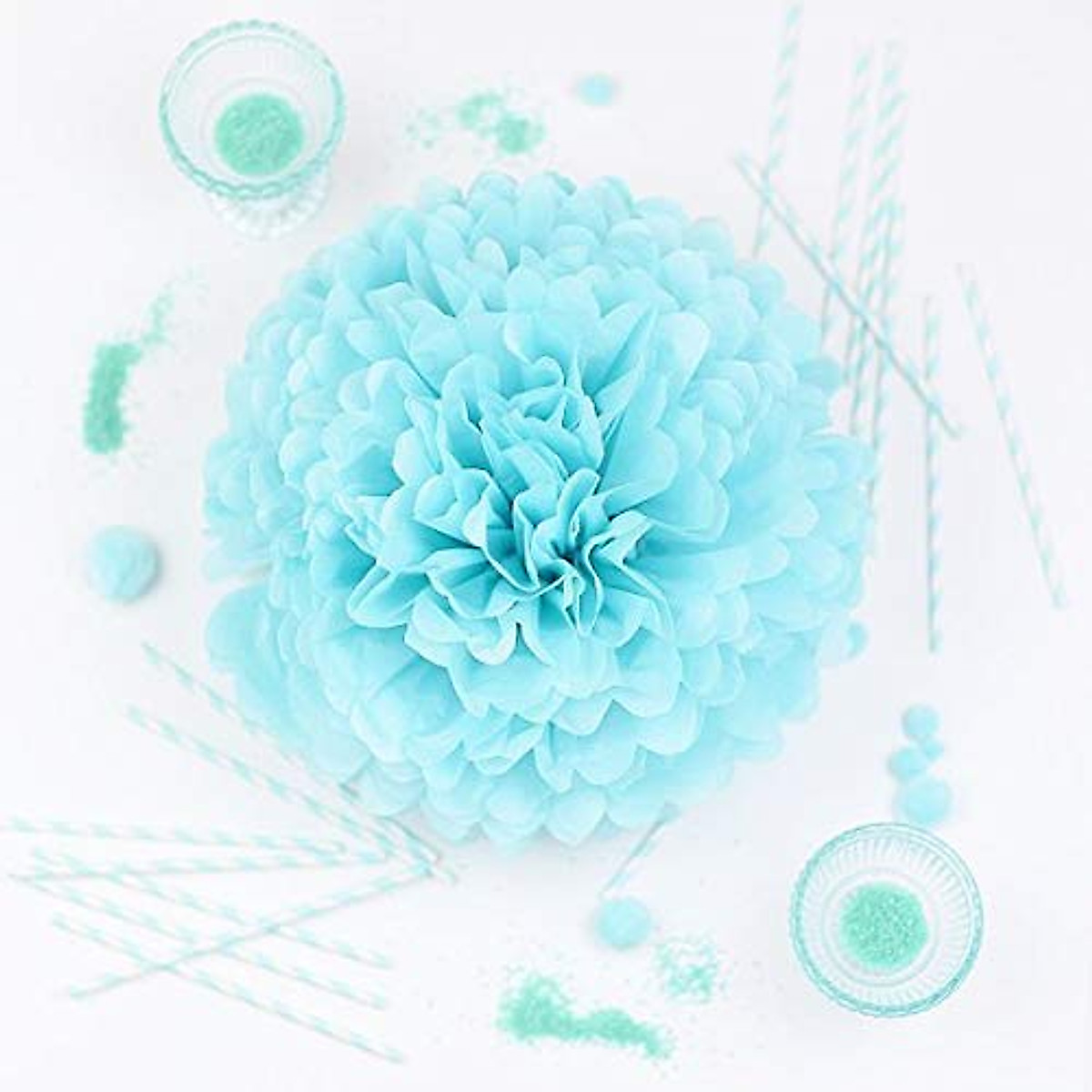 HappyField 12PCS 10” 12” Baby Pink Blue White Tissue Paper Pom Poms Flower Gender Reveal Party Supplies Gender Reveal Party Decorations Boy or Girl Baby Shower Decorations Pink and Blue Decorations