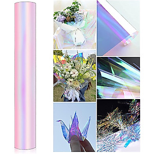 MAOUYWIEE 1 Roll Iridescent Cellophane Roll Iridescent Wrapping Paper Cellophane Wrap for Gift Baskets Iridescent Film Halloween Christmas DIY Wrapping Decoration Supplies (Pink,31.5 inchX50 Feet)