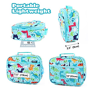 MORIOX Kids Dino Lunch Box, Cute Dinosaur Insulated Soft Bag Mini Cooler Back to School Thermal Meal Tote Kit for Boys Girls, Teal