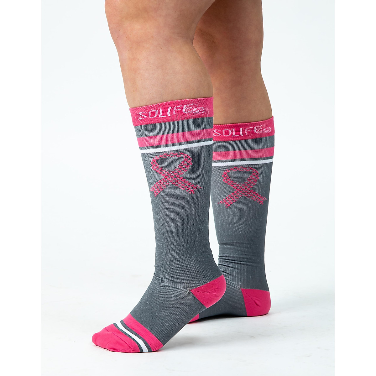 Graduated Compression Socks (15-20 mmhg) (L/XL, Pink Survivor) BREAST CANCER