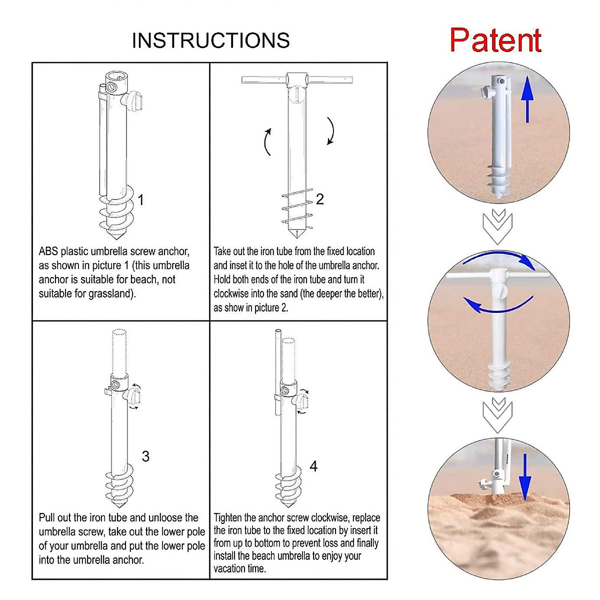 AMMSUN Beach Umbrellas for Sand Heavy Duty Wind Portable, 6.5 ft Beach Umbrella with Sand Anchor & UV Protection, Outdoor Patio Umbrella with Carry Bag for Beach Patio Garden Outdoor, Geometric Blue