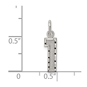 Solid 925 Sterling Silver Small Diamond-cut Number One # 1 Charm Pendant - 20mm x 7mm