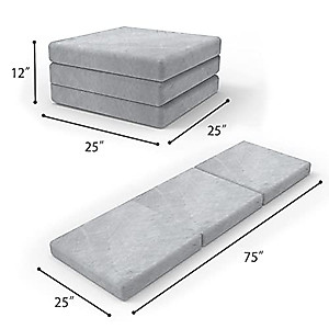 SINWEEK Folding Mattress, 4" Foldable Mattress with Storage Bag Tri Foam Topper Floor Cot Mattress, Guset Bed with Machine Washable Cover and Waterproof Lining, CertiPUR-US Certified 25 x 75 Inch