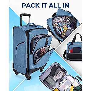 BAGSMART Underseat Carry On luggage Airline approved, 16-inch Softside Underseater Travel Suitcase with Spinner Wheels (03-Blue, Carry-on 20 Inch)