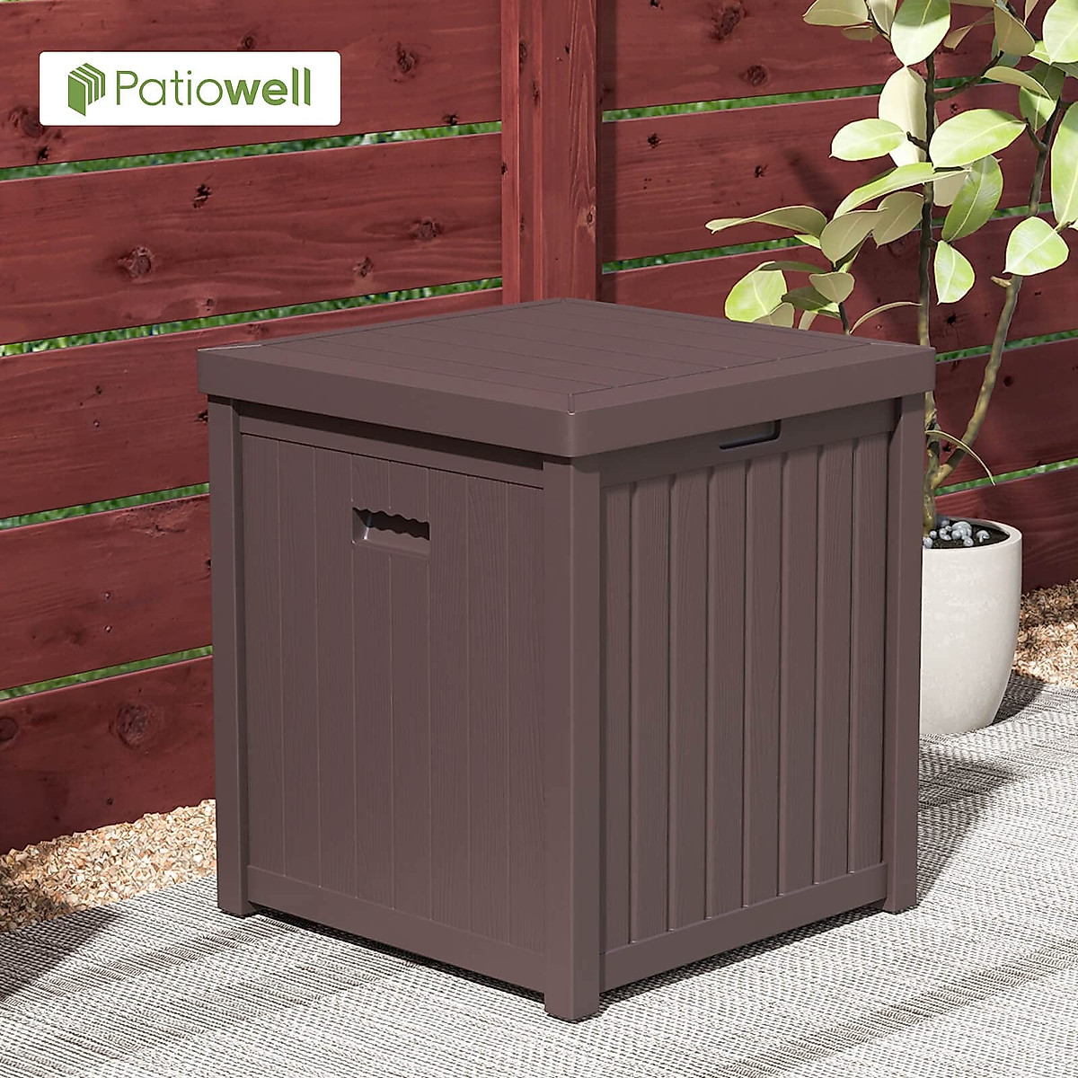 Patiowell 51 Gallon Resin Medium Deck Box, Outdoor Lightweight Storage Container for Patio Furniture, Pool Accessories, Toys, Garden Tools and Sports Equipment, Brown