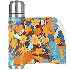 Stainless Steel Leather Vacuum Insulated Mug Flower Thermos Water Bottle for Hot and Cold Drinks Kids Adults 16 Oz