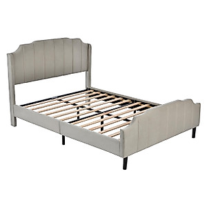 Bellemave Queen Size Upholstered Bed with Headboard and Footboard, Wood Queen Platform Bed Frame for Bedroom, Velvet Fabric, No Box Spring Needed (Queen, Gray)
