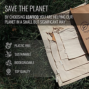 Organic Cotton Produce Bags - Medium 8x10 Inch - 12 Pcs Reusable Muslin Storage Bags with Drawstrings - Canvas Bags - Biodegradable Fabric Bags - Snack Bags - Cloth Bags by Leafico