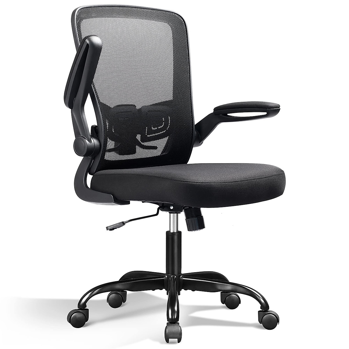 DEVAISE Mesh Office Chair, Ergonomic Computer Chair with Flip-up Arms and Lumbar Support, Tall Adjustable Desk Chair 300 lb Capacity, Black
