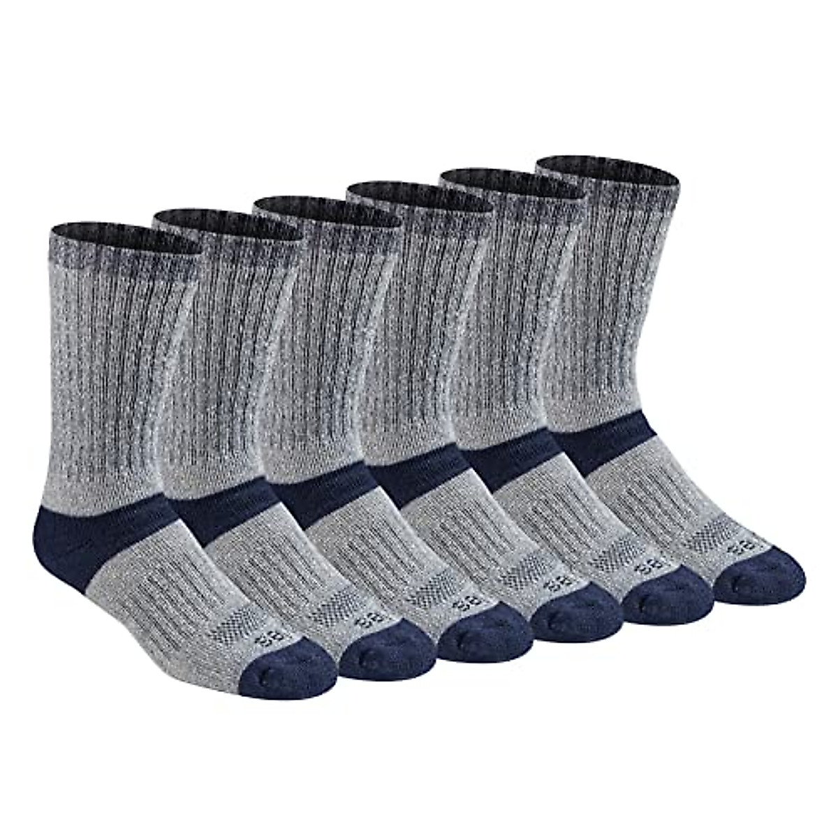 Dickies Men's Dri-Tech Temperature Regulating Wool Blended Work Crew Socks Multipack, Navy Heather (6 Pairs), Shoe Size: 6-12