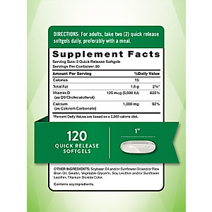 Absorbable Calcium 1200 mg with Vitamin D3 5000 IU | 120 Softgels | Calcium Carbonate Supplement | Non-GMO Gluten Free | by Nature's Truth