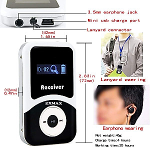 EXMAX® EX-100 Wireless Tour Guide System Microphone Earphone Assisted Listening for Church Translation Private Silent Conference Travel City Tour (1 Transmitter 10 Receivers 16-port USB Charging Base)