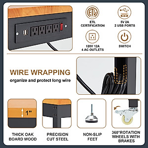HABUTWAY Height Adjustable Workbench with Wheels 48" x 24" 2000 Lbs Capacity Oak Wood Work Station Heavy-Duty Rolling Work Tables for Garage Party Shop Office