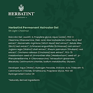 Herbatint Permanent Haircolor Gel, 5N Light Chestnut, Alcohol Free, Vegan, 100% Grey Coverage - 4.56 oz