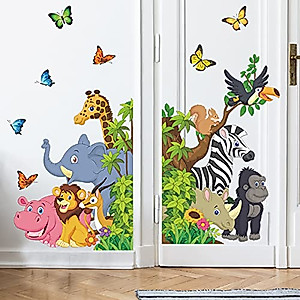 Safari Nursery Decor, Jungle Theme Wall Stickers for Baby Room Giraffe Lion Zebra Elephant Vinyl Wall Stickers for Kids Bedroom Daycare Classroom Playroom and Kids Room Wall Decor (B)