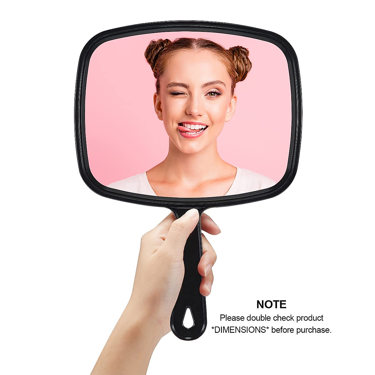 PROTECLE Large Hand Mirror, Salon Barber Hairdressing Handheld Mirror with Handle (Square Black 10.3"x7.4")