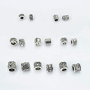LolliBeads (TM) Antiqued Silver Tone Bracelet Jewelry Marking Large Hole Spacer Beads Round Tube Charm Beads (80pcs)