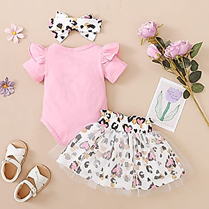 MIEKISA Baby Girls Romper and Leopard Mesh Dress Sets With Headband (Pink, 0-3 Months)