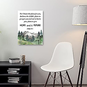 OTINGQD Hope And Future Jeremiah 29:11 Canvas Wall Art,Bible Verse Scripture Canvas Painting Prints for Christian Home Bedroom Office Church Religious Wall Decor