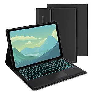 Samsung Galaxy Tab S8 Plus/S7 FE/S7 Plus 12.4 inch Keyboard Case, Smart Touchpad with S Pen Holder, 7 Color Backlit and Detachable Wireless Keyboard Cover, for Tab S7 FE 2021/S7+ 2020/S8+ 2022, Black